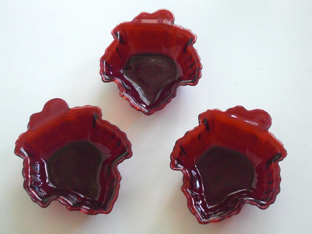 Set of 3 Fire King Ruby Red Maple Leaf Dishes - Etsy