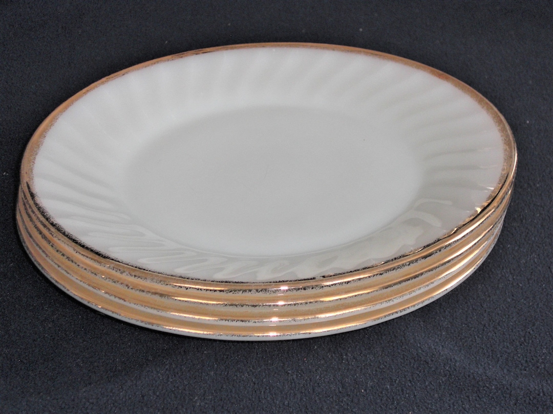 Set of 4 Fire King Off-white Swirl Gold Trim Dinner Plates - Etsy