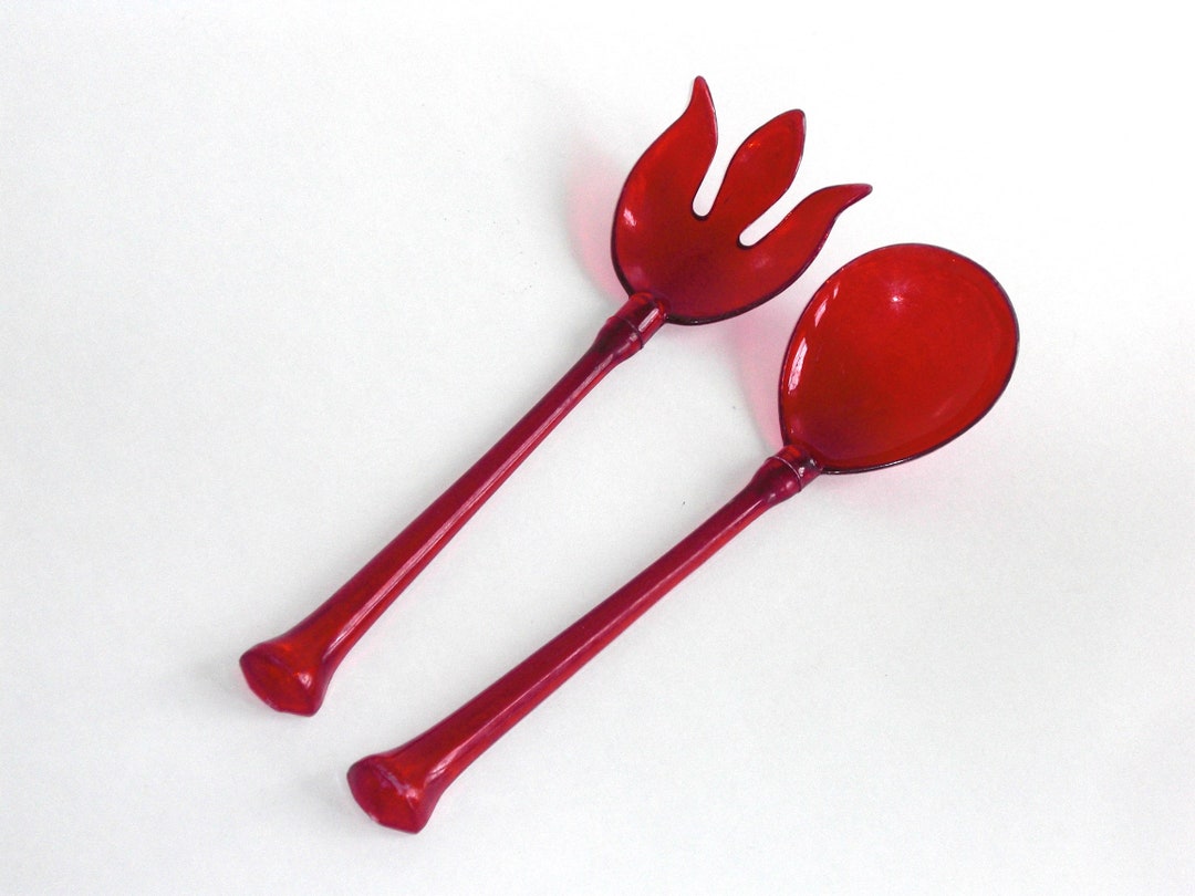 Vintage Red Plastic Salad Fork Spoon Serving Set - Etsy