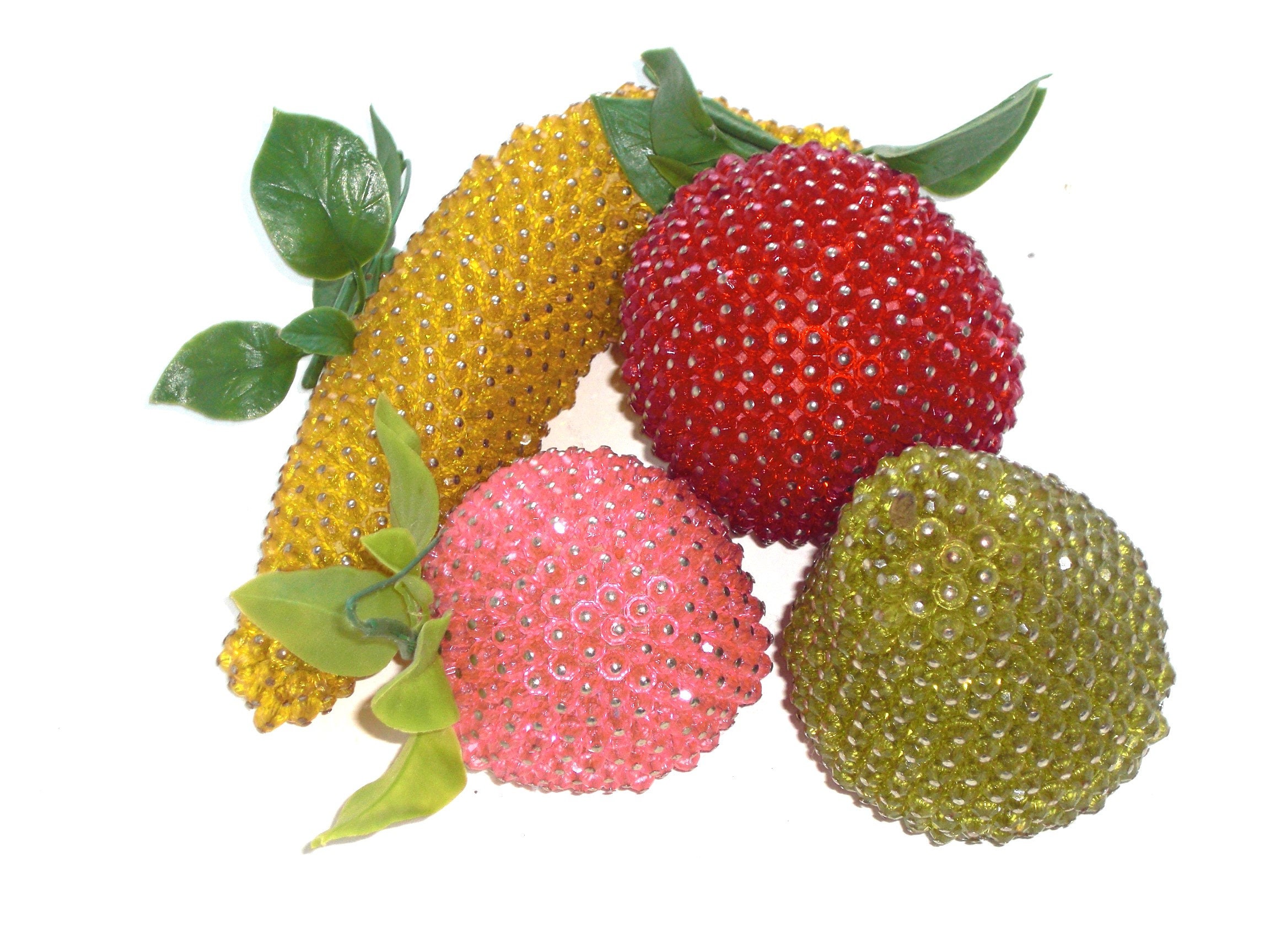 Set of 4 Vintage Beaded Fruit Banana Pear Red Apple Pink Fruit - Etsy