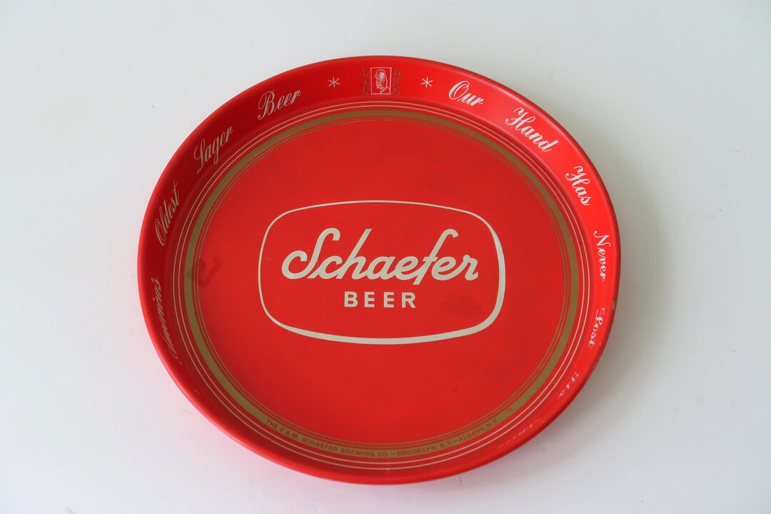 Vintage Red Schaefer Beer Tray Round Metal Tray White Letters - Etsy