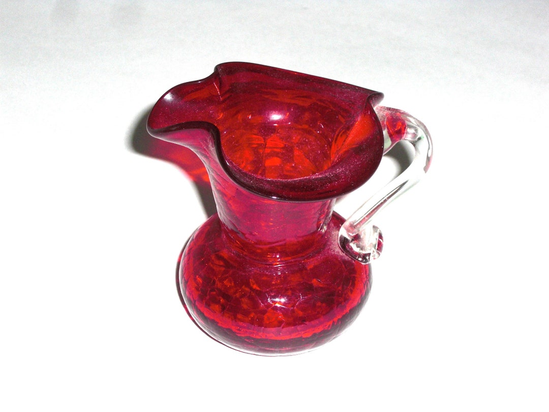 Small Vintage Red Crackle Glass Pitcher Applied Handle - Etsy