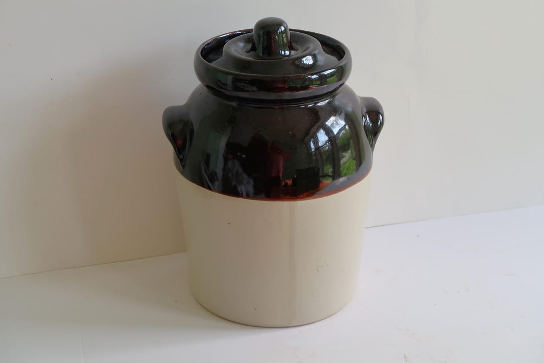 Vintage Brown Beige Stoneware Canister Storage Crock With Lid - Etsy