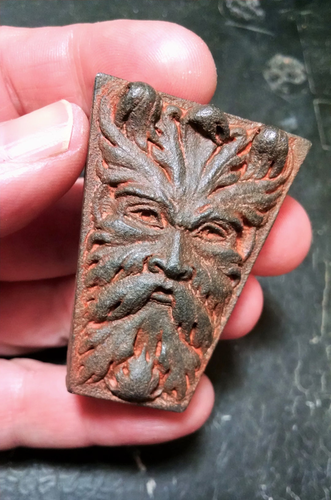 Weathered Iron Finish Greenman Keystone-small Victorian Architectural ...