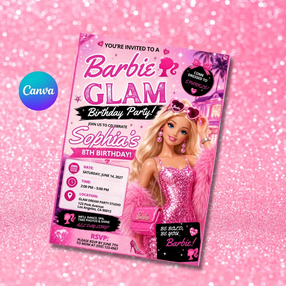 Barbie Birthday Invitation Template | Editable Pink Party Invite ...