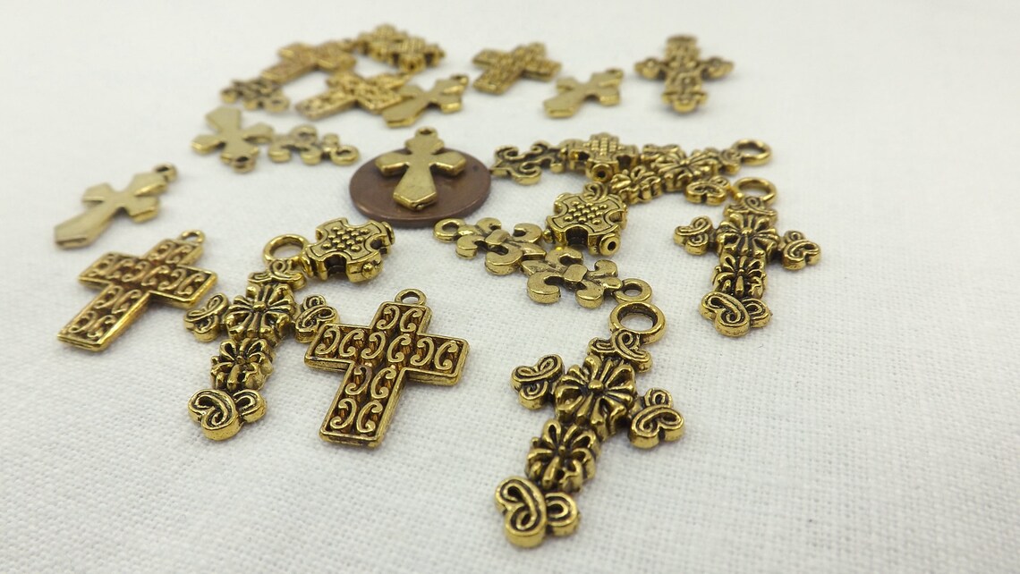 Cross Charms Mix 25 Pieces Gold Color Crosses Cross Pendant - Etsy