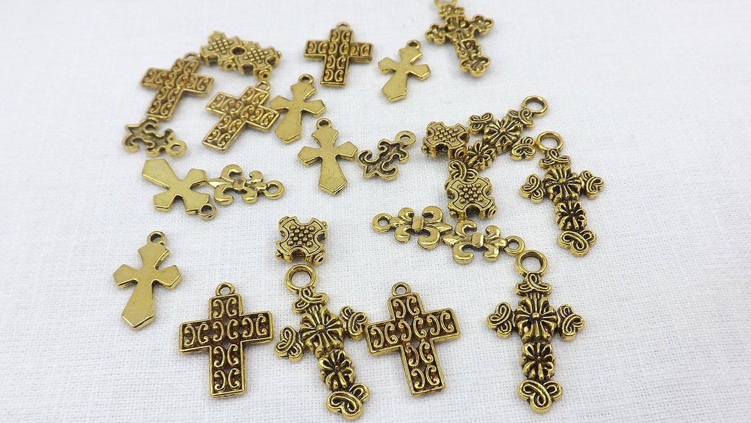 Cross Charms Mix, 25 Pieces Gold Color Crosses, Cross Pendant Mix ...