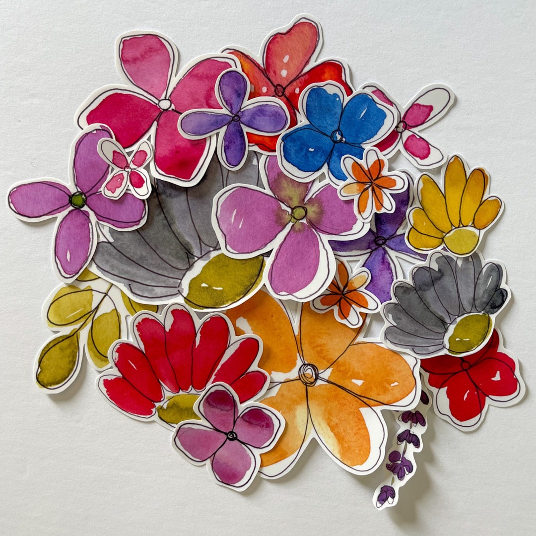 Watercolor Blossom Glossy Vinyl Sticker Pack, Set of 20 - Etsy
