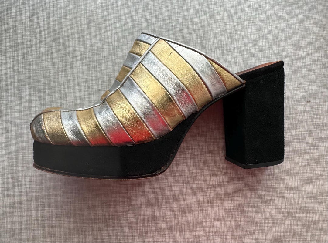 1970's Striped Metallic Leather Platform Slides - Etsy