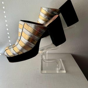 1970's Metallic Striped Platform Slides - Etsy