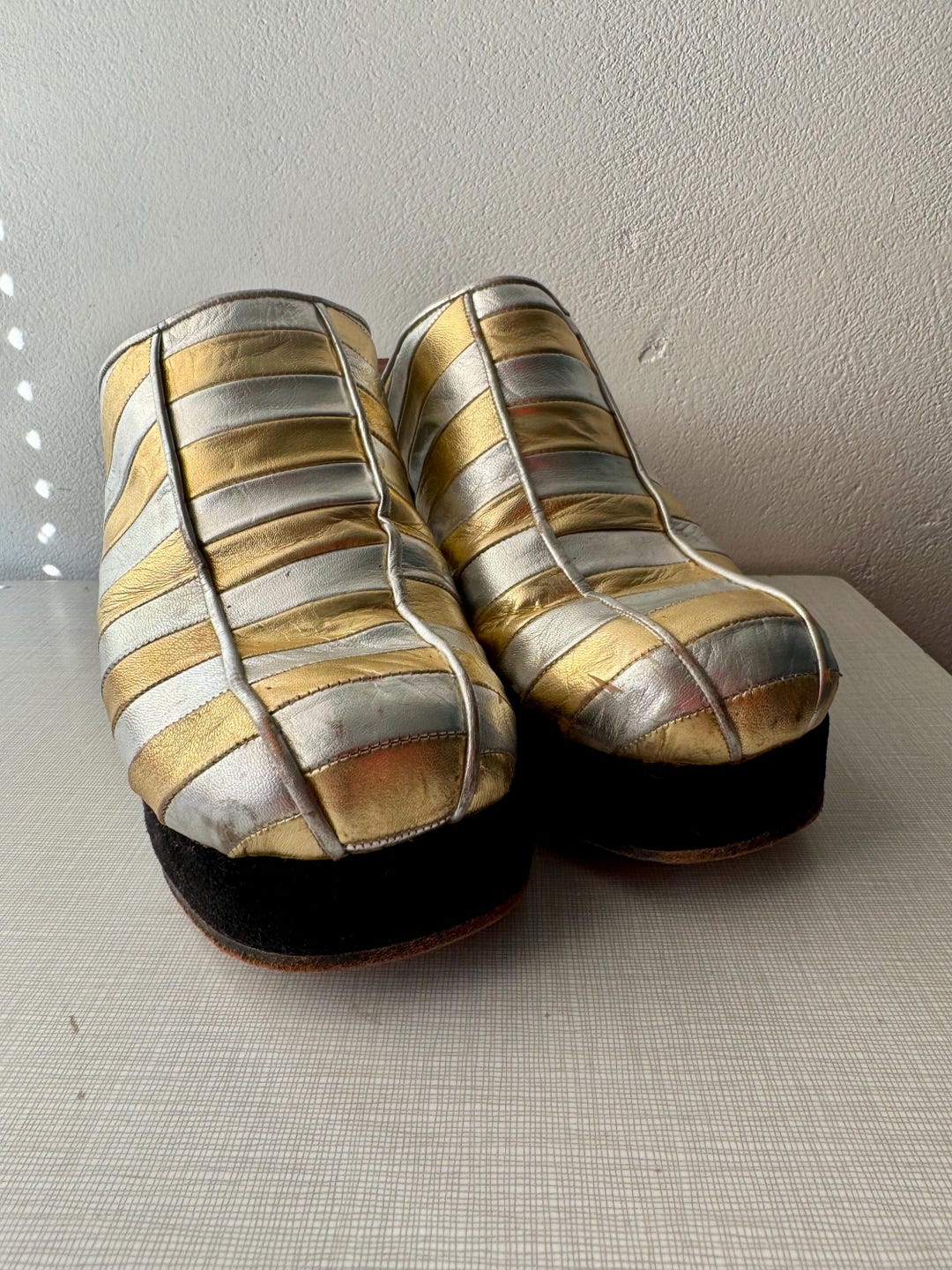 1970's Metallic Striped Platform Slides - Etsy