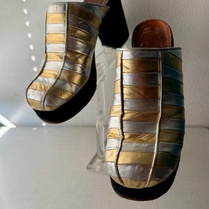 1970's Metallic Striped Platform Slides - Etsy