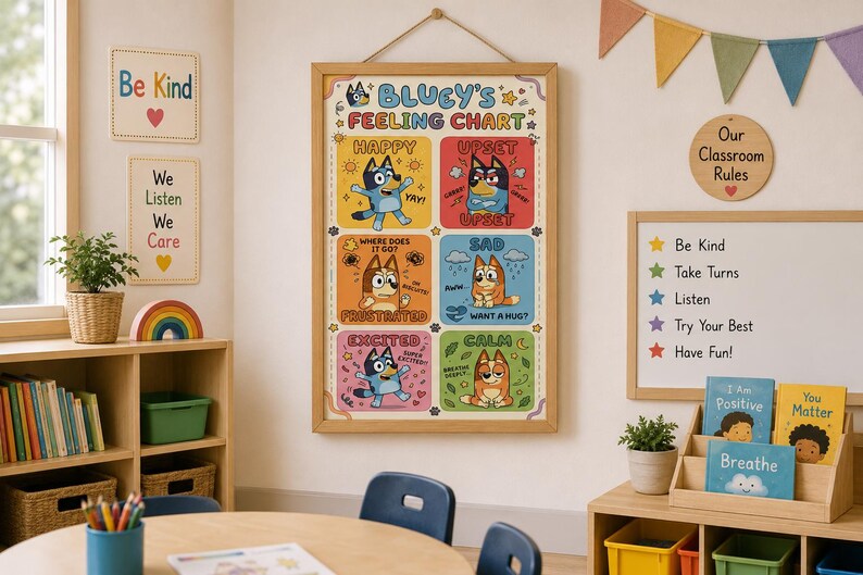 Bluey Inspired Feelings Chart Printable | Emotional Regulation Poster ...