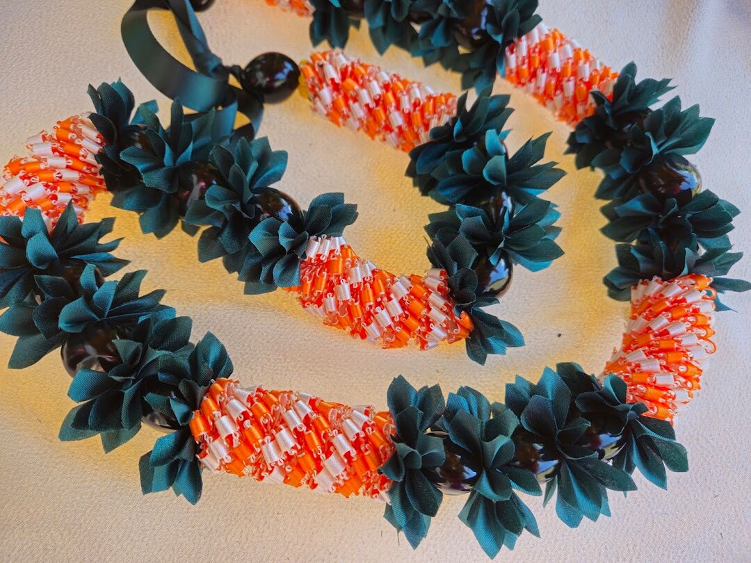 Kika With Moco Orange Hawaiian Ribbon Lei,graduation Lei,anniversary Lei,wedding Lei,birthday ...