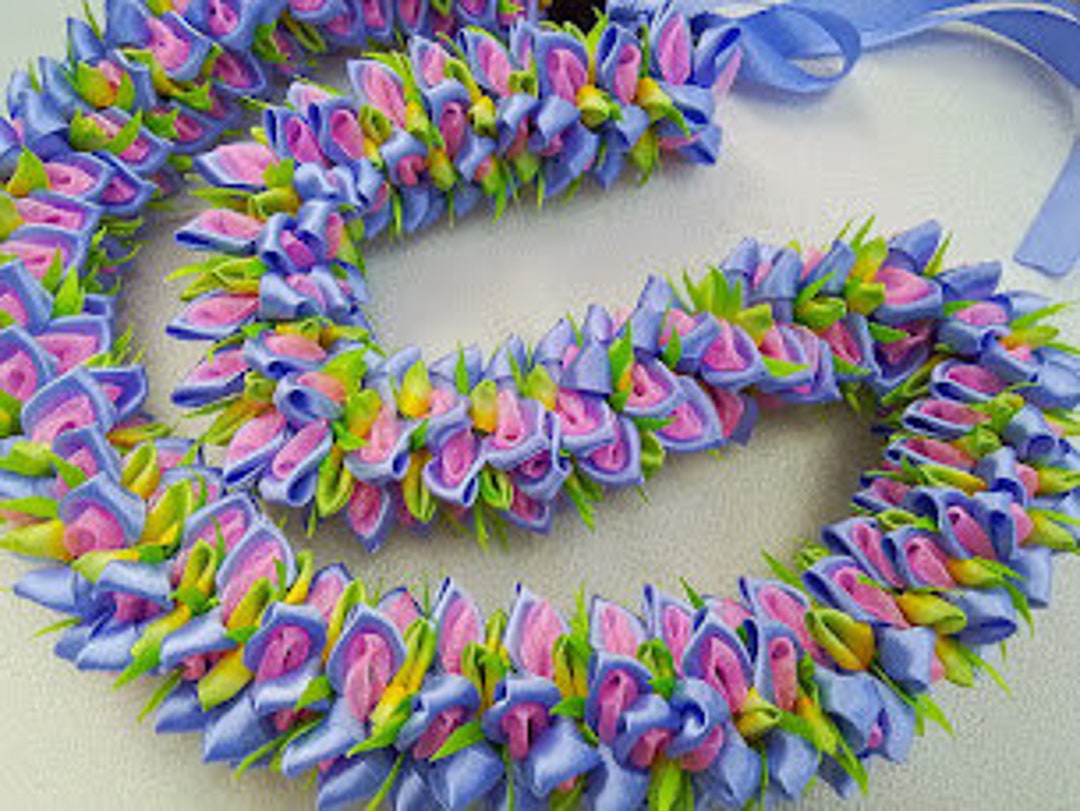 Iris Flower Hawaiian Ribbon Lei,graduation Lei,anniversary Lei,wedding ...