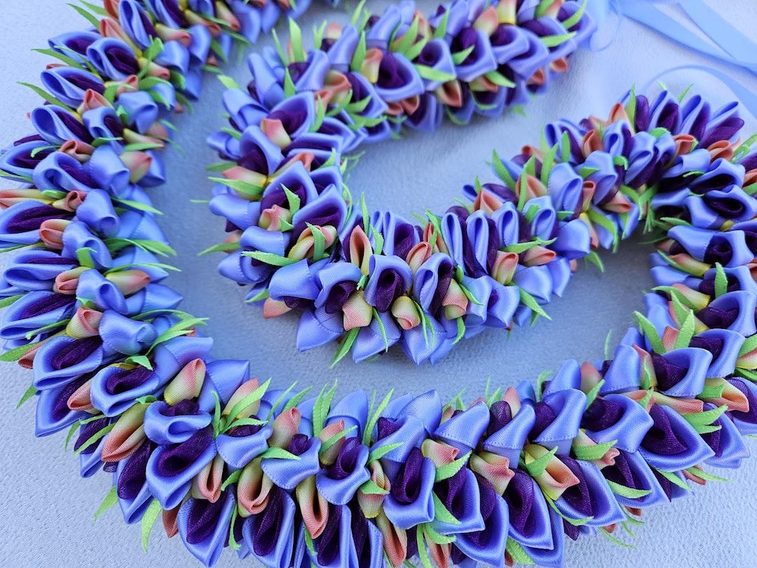 Purple Sunset Hawaiian Ribbon Lei,graduation Lei,anniversary Lei ...
