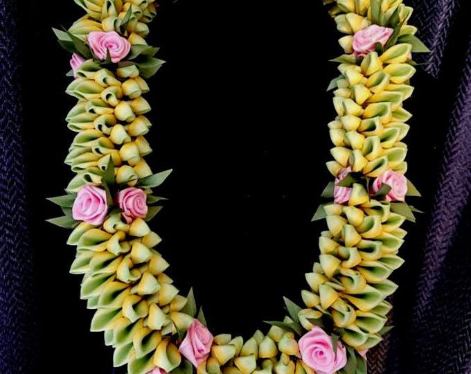 Pink Rose Hawaiian Ribbon Lei,graduation Lei, Wedding Lei, Anniversary ...