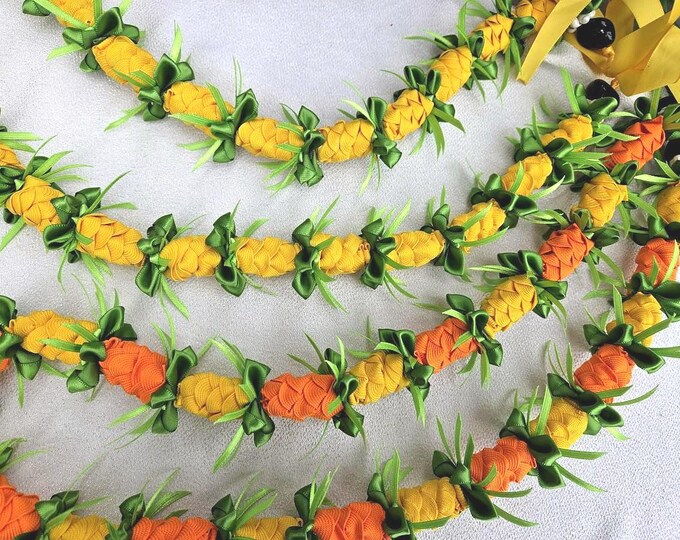 Pineapple Yellow, Orange, Hawaiian Ribbon Lei,graduation Lei ...