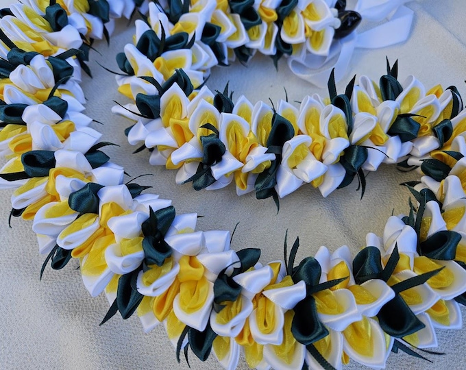 White Plumeria Hawaiian Ribbon Lei,graduation Lei,anniversary Lei,wedding Lei,birthday Lei,haku ...