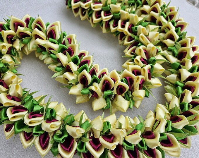 Cream Plum Hawaiian Ribbon Lei,graduation Lei,anniversary Lei,wedding ...