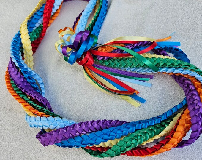 Rainbow Braided Hawaiian Ribbon Lei,graduation Lei,anniversary Lei ...