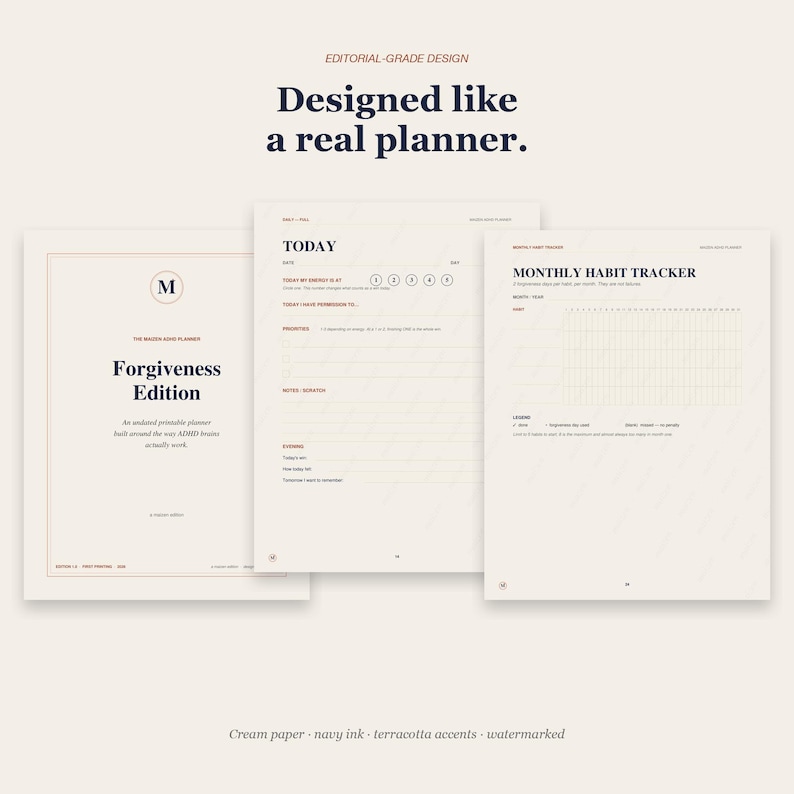 ADHD Printable Planner | Undated PDF Habit Tracker, Forgiveness Edition ...