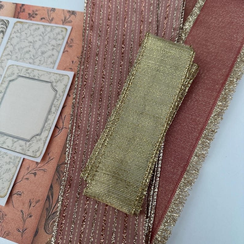 Vintage Winter Rose Junk Journal Kit, Gold Ribbon Embellishments - Etsy