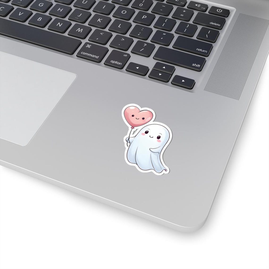 Ghost With Pink Heart Balloon - Kiss-cut Stickers Cute Sticker, Love ...