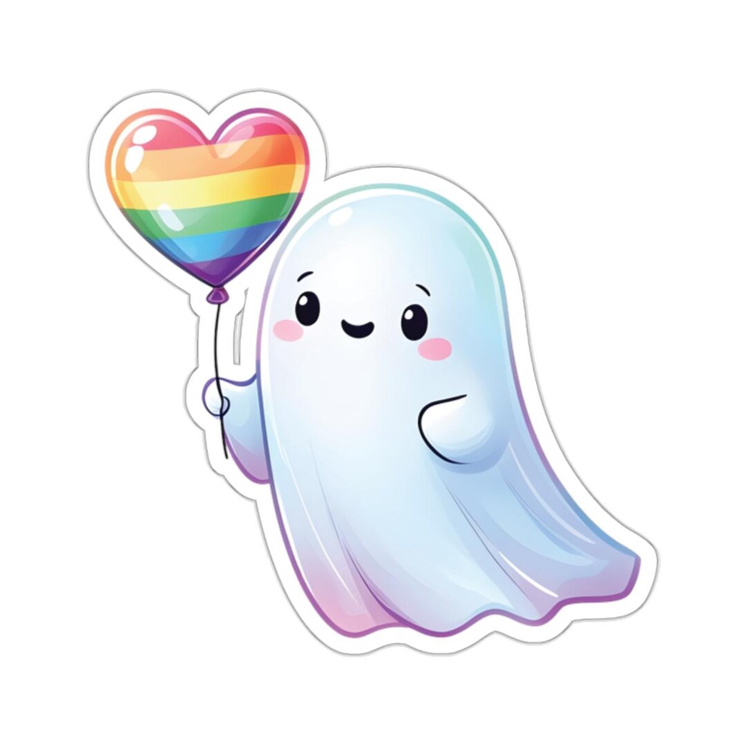 Ghost With Pink Heart Balloon - Kiss-cut Stickers Cute Sticker, Love ...