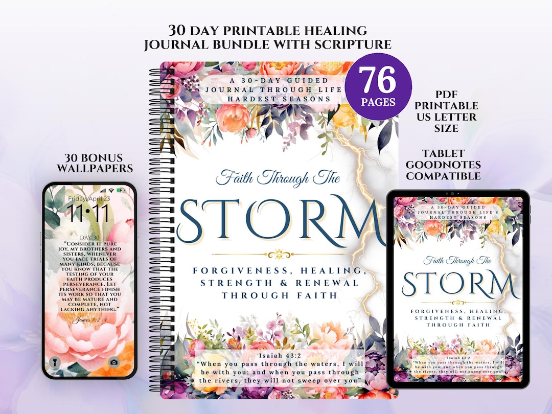 Faith Through Storm Healing Journal, Christian Bible Verse Prompts ...