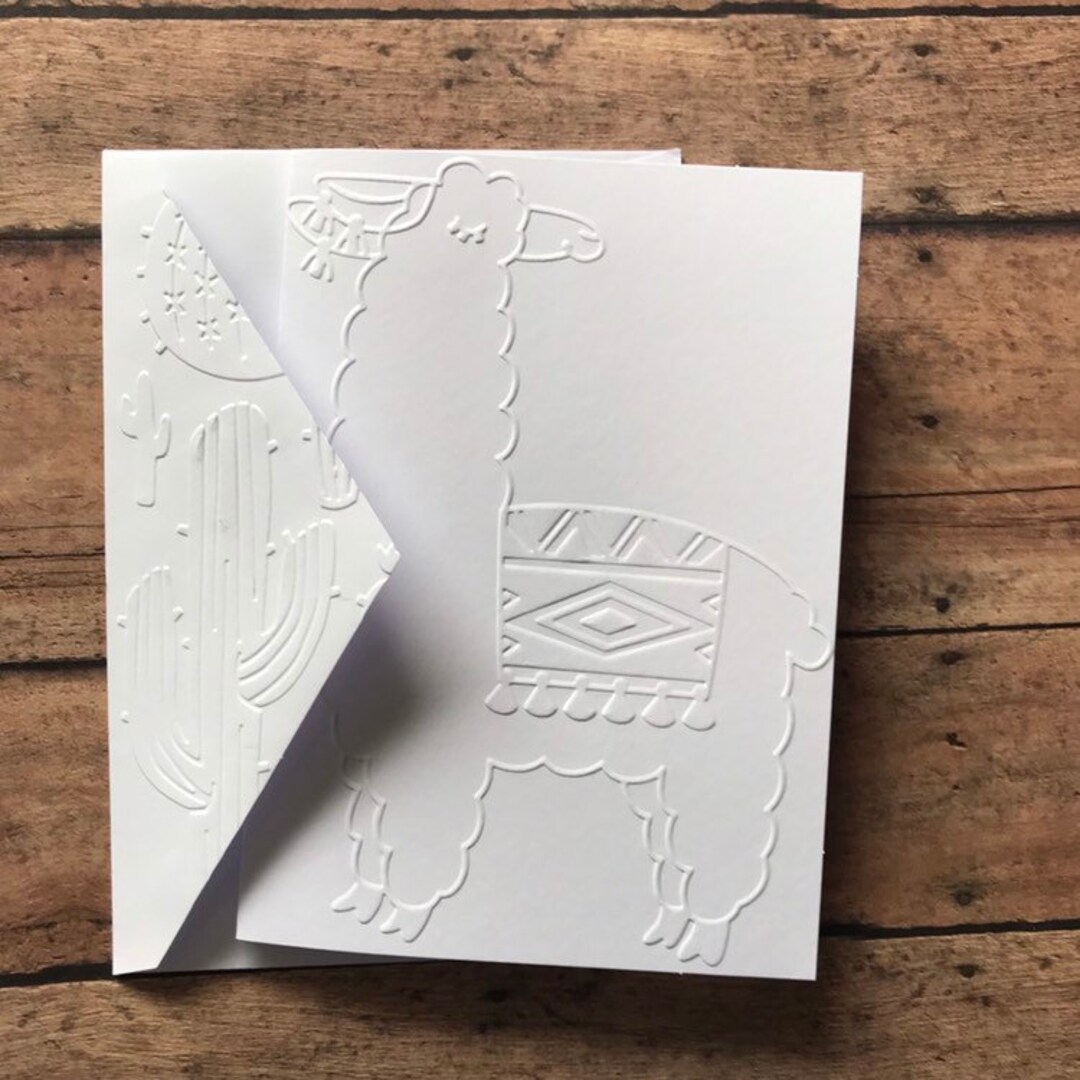 Llama Cards Alpaca White Embossed Cards Greeting Cards - Etsy