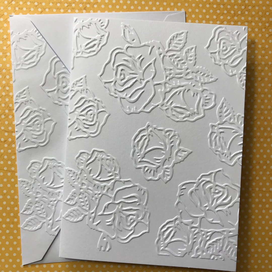 Roses Cards, White Embossed Note Cards, Stationery Set, Greeting Cards ...