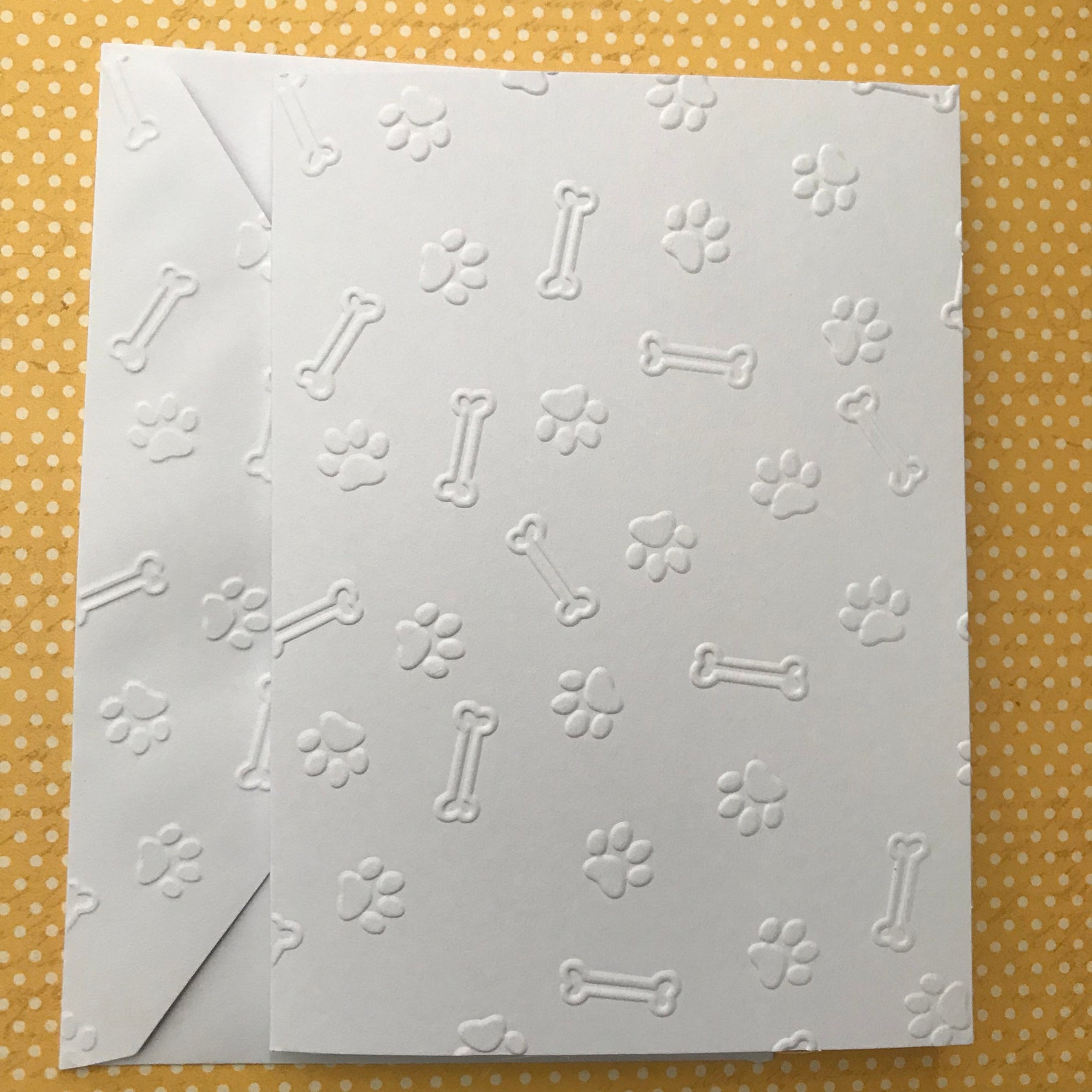 Paw Print & Dog Bone Card Set White Embossed Cards Greeting | Etsy