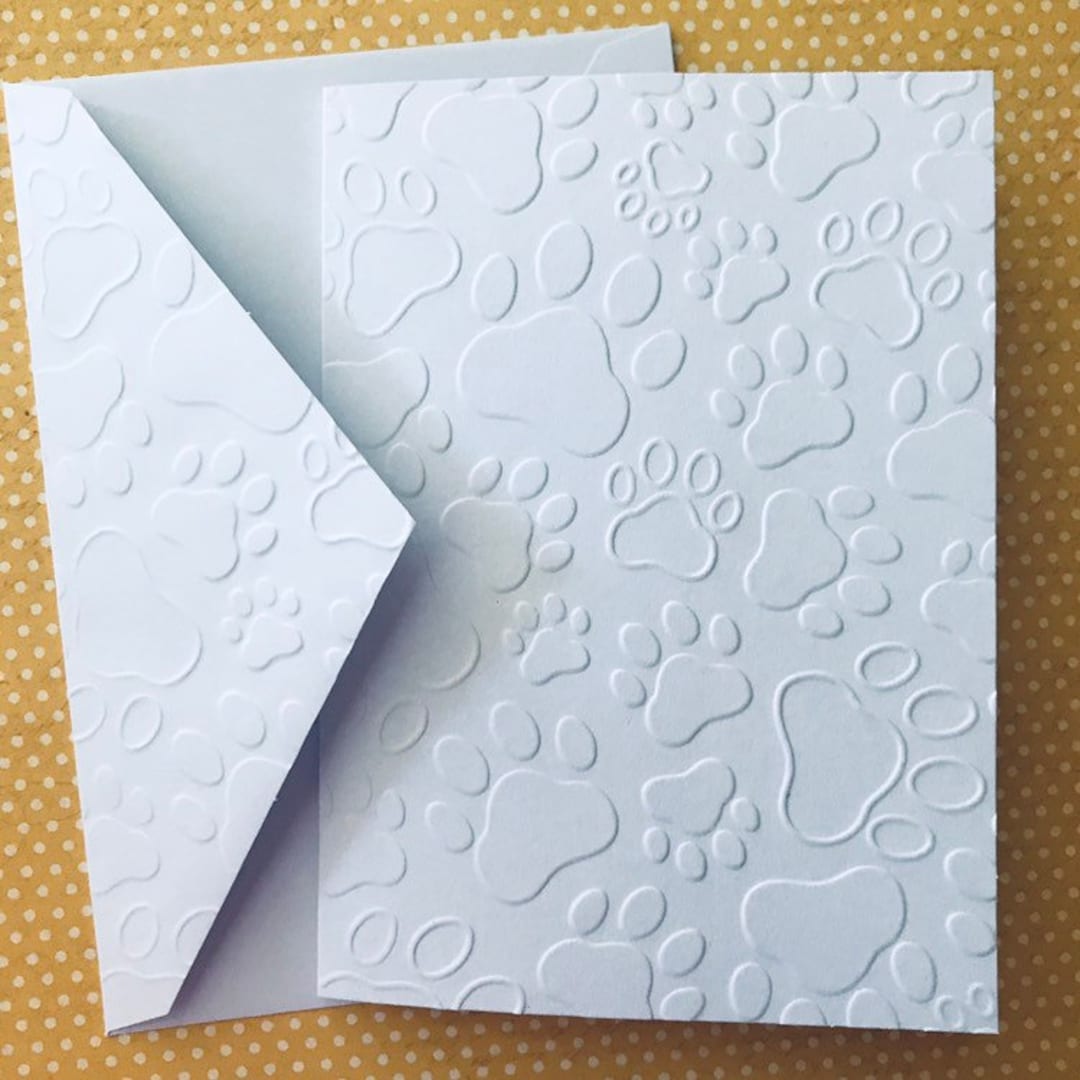 Paw Print Card Set, White Embossed Note Cards, Greeting Cards ...