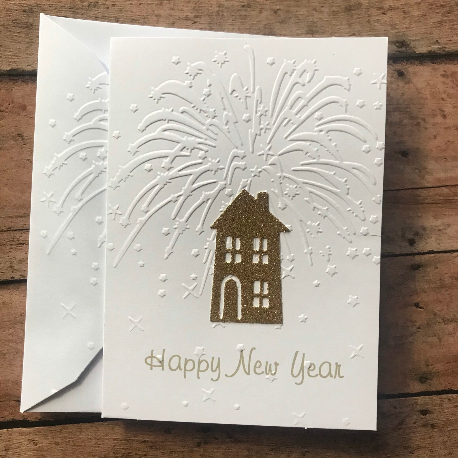 New Year's Card Set, Fireworks Card Set, White Embossed Cards ...