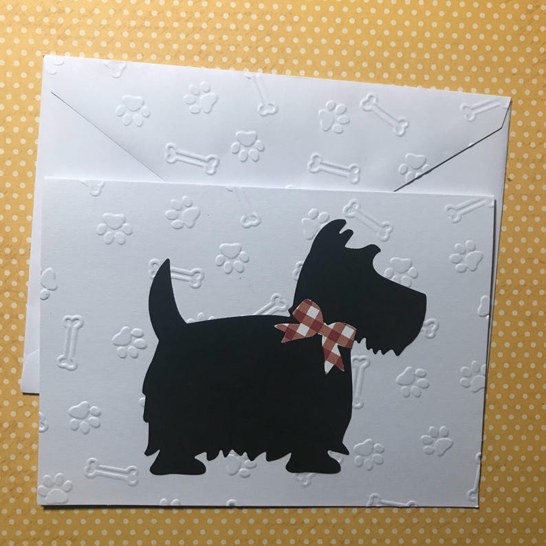 Scottie Dog Card White Embossed Paw Print Dog Bone Card | Etsy
