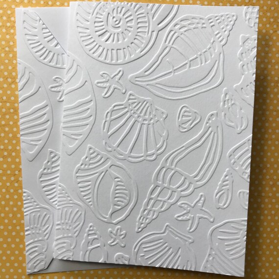 Seashell Cards White Embossed Note Cards Stationery Set | Etsy