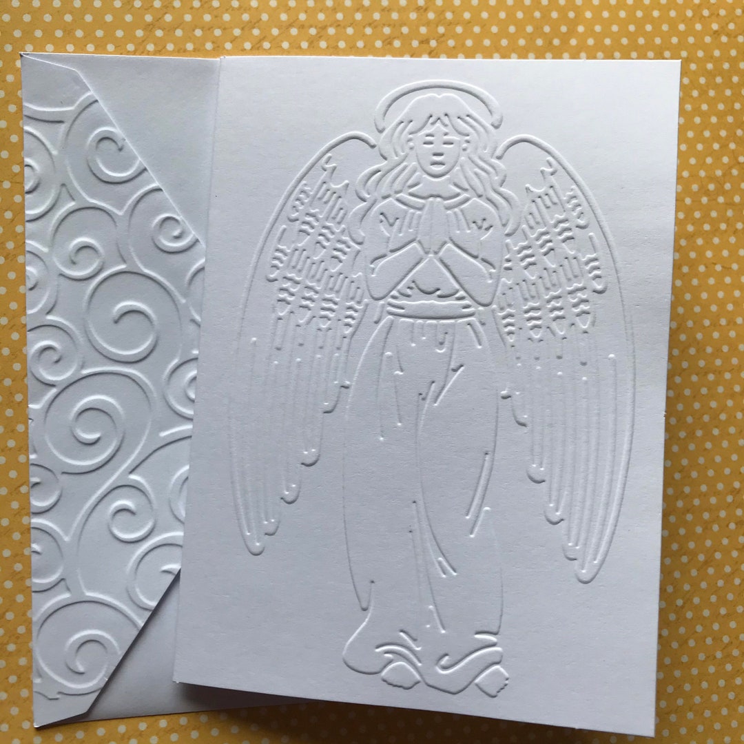 Angel Card Set, White Embossed Cards, Stationery Set, Greeting Cards ...
