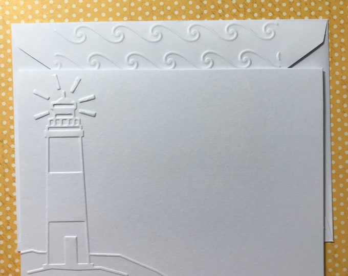 Lighthouse Cards White Embossed Note Card Set Nautical Card - Etsy
