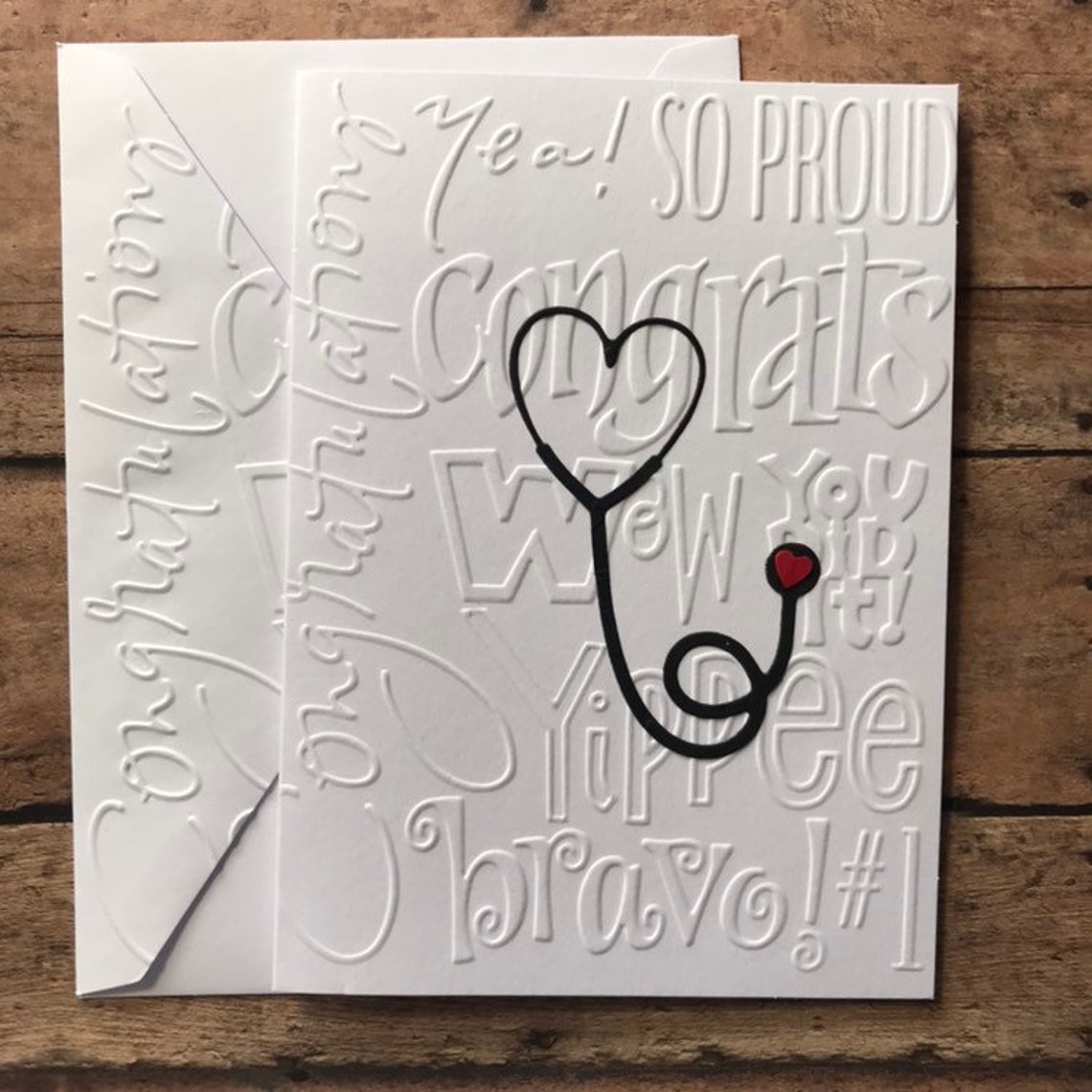 Stethoscope Congratulations Note Cards White Embossed Cards | Etsy