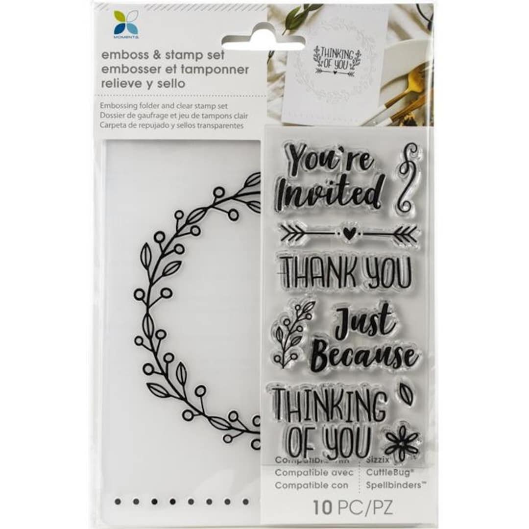Momenta Wreath Embossing Folder & Stamp Set-you Are Invited Thank You ...