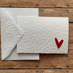 Red Heart Card, Valentine Day Card Set, White Embossed Card, Doodle ...