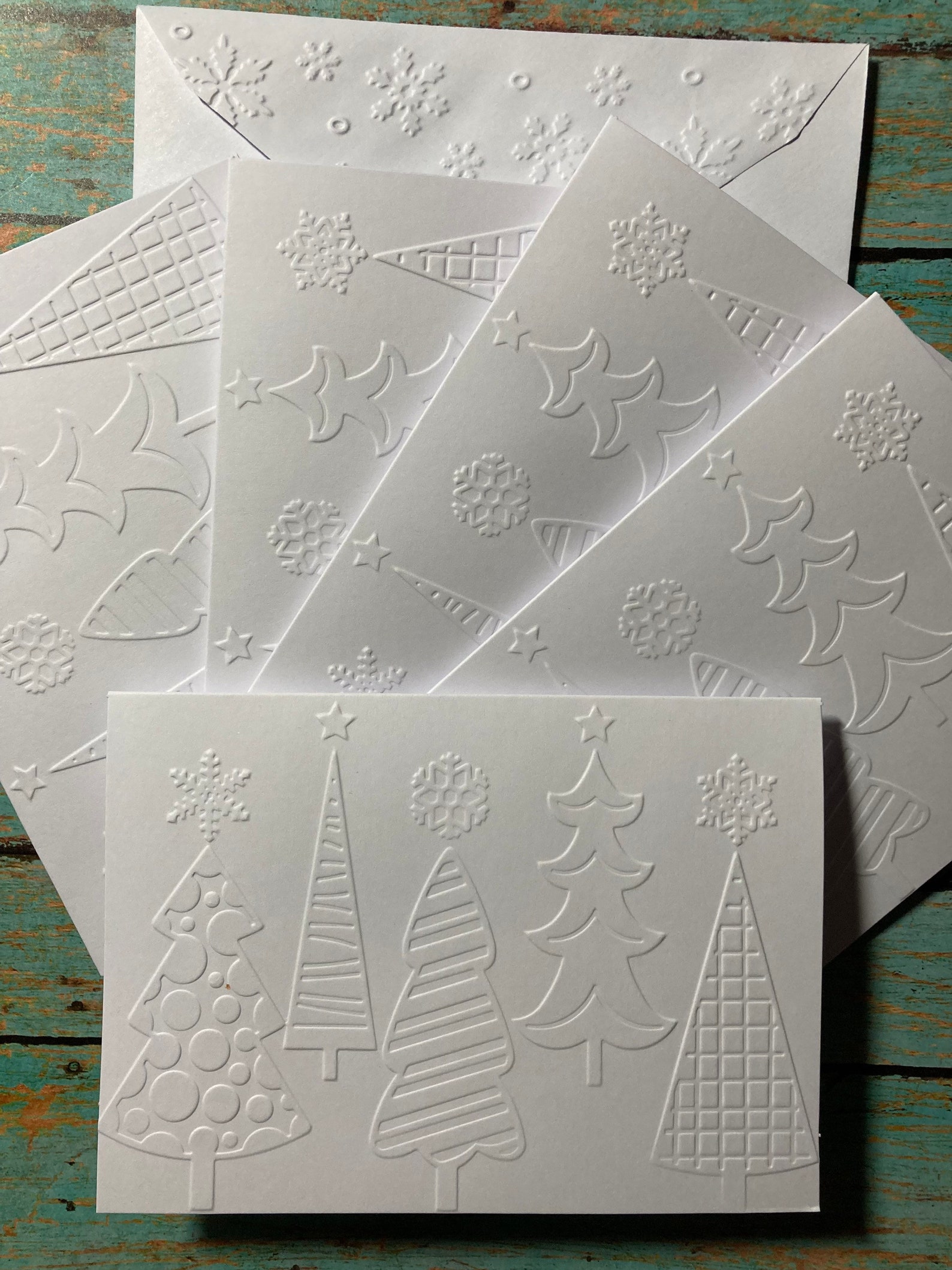 Christmas Tree Card White Embossed Cards Stationery Set - Etsy