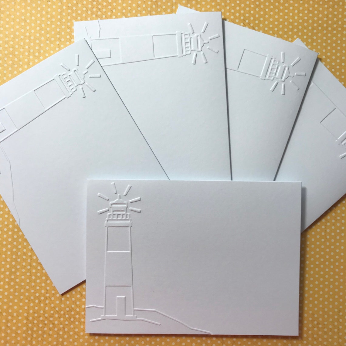 Lighthouse Cards White Embossed Note Card Set Nautical Card - Etsy