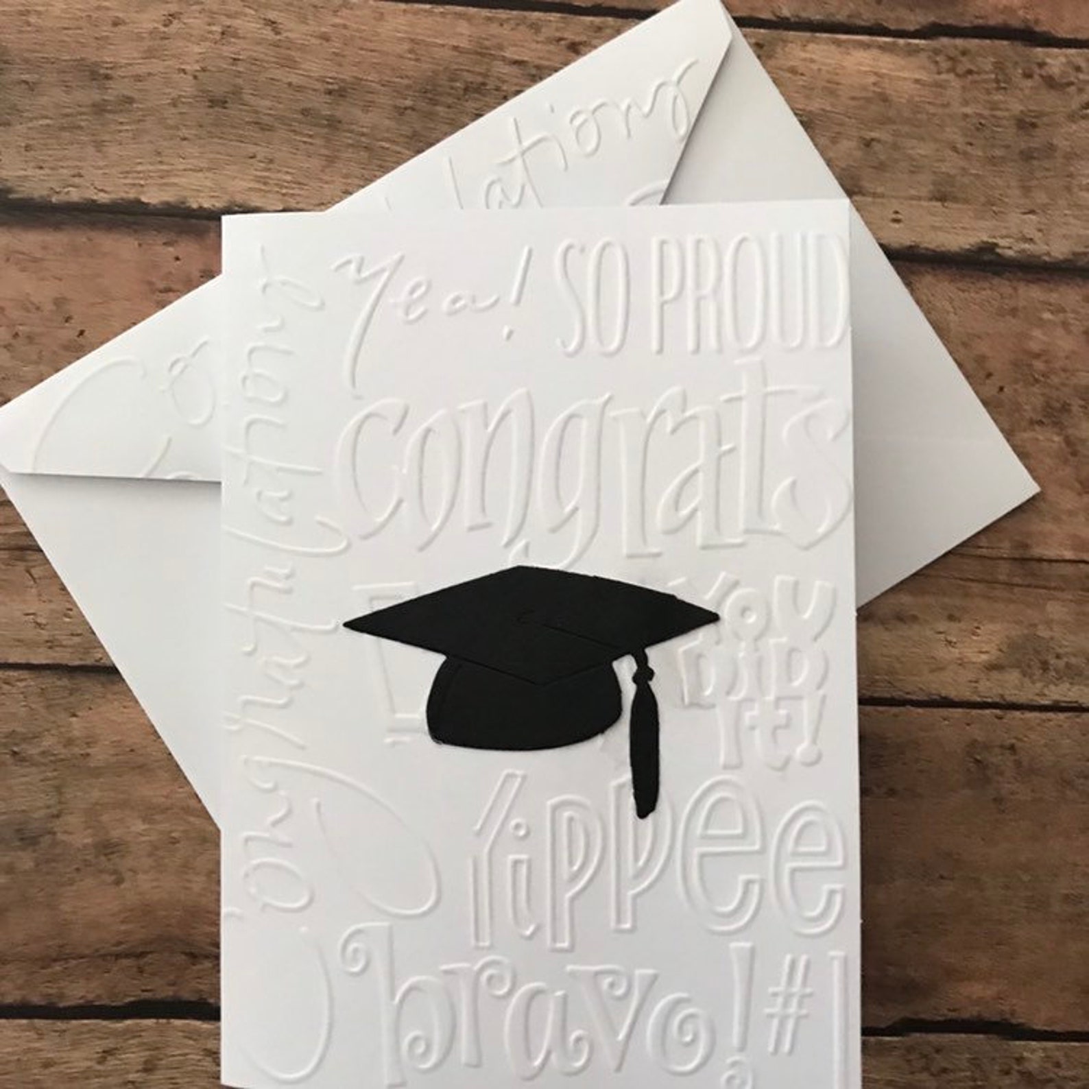 Graduation Cap Congratulations Note Cards White Embossed | Etsy