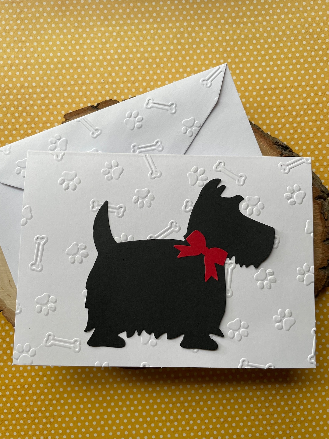 Scottie Dog Card, White Embossed Paw Print Dog Bone Card, Black ...