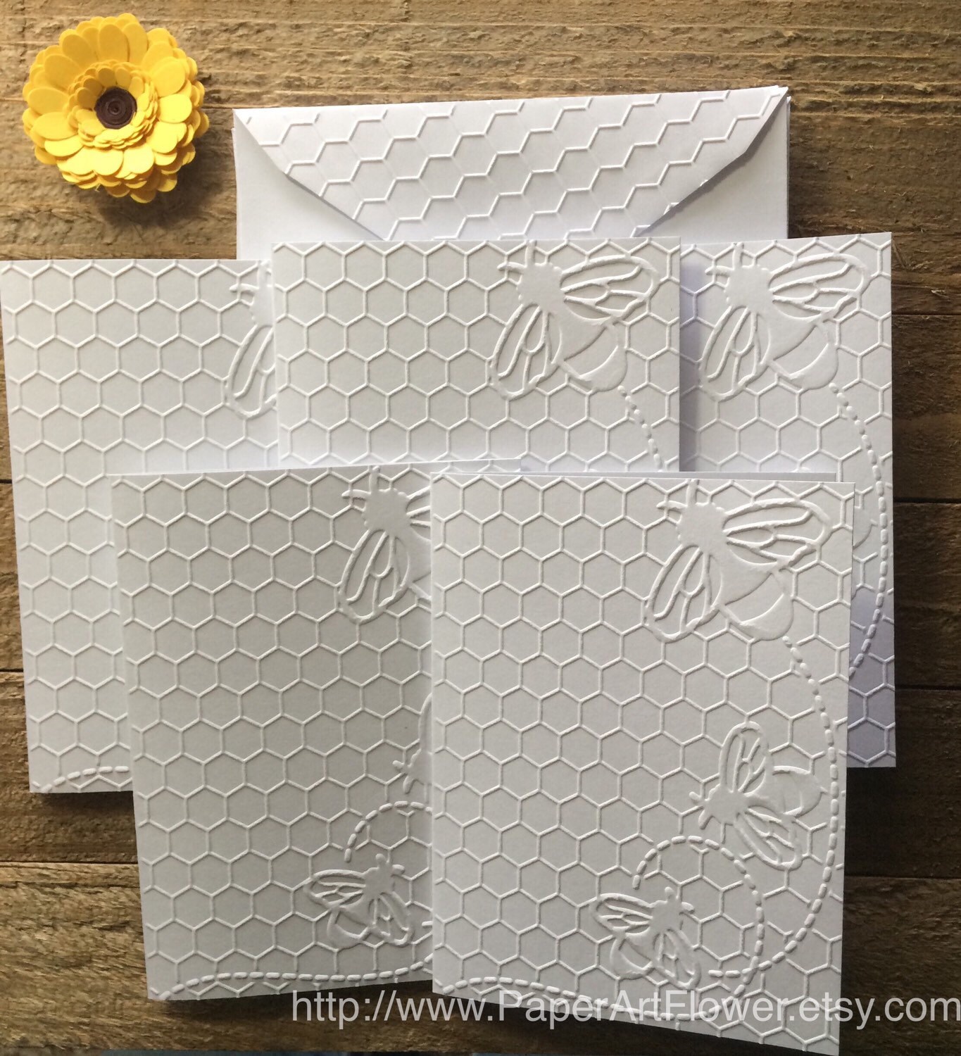 Honeycomb With Bee Card Set White Embossed Note Card Beehive - Etsy