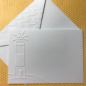 Lighthouse Cards White Embossed Note Card Set Nautical Card - Etsy