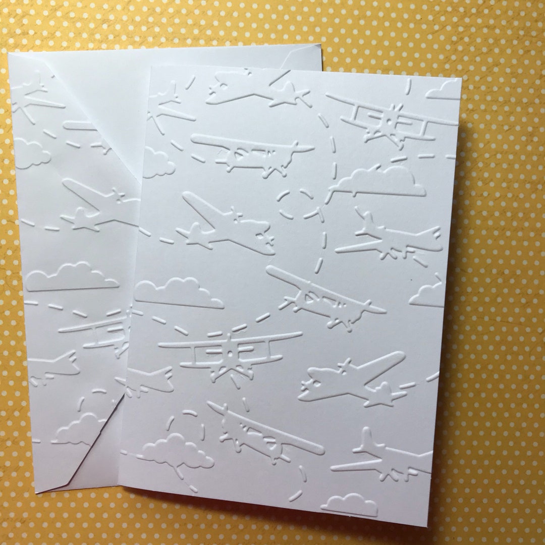 Airplane Note Cards, Set of 5 White Embossed Card, Stationery Set ...