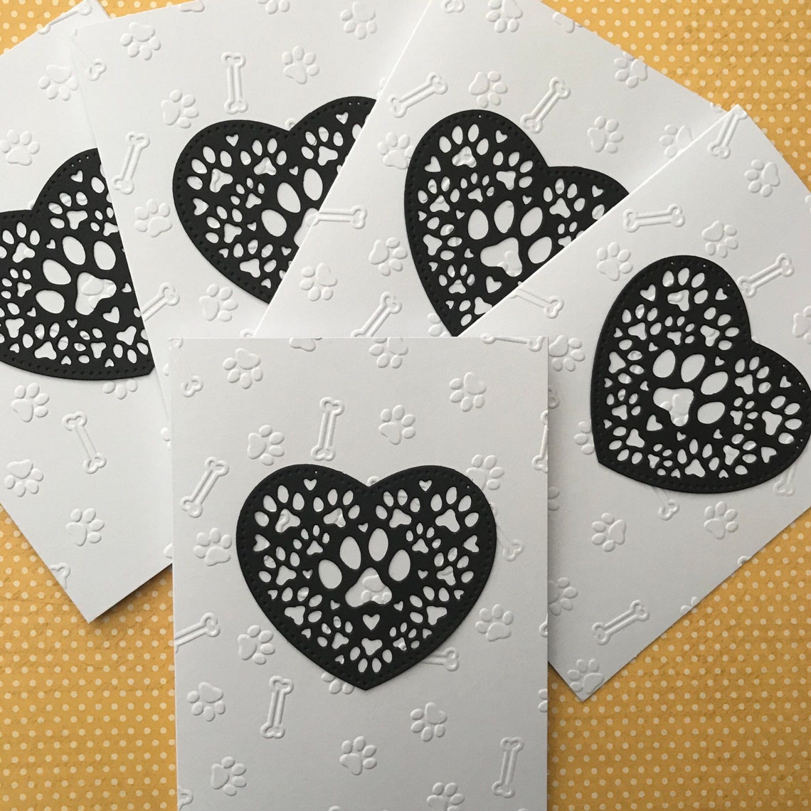 Heart Paw Print Card Set Paw Print & Dog Bone Card | Etsy